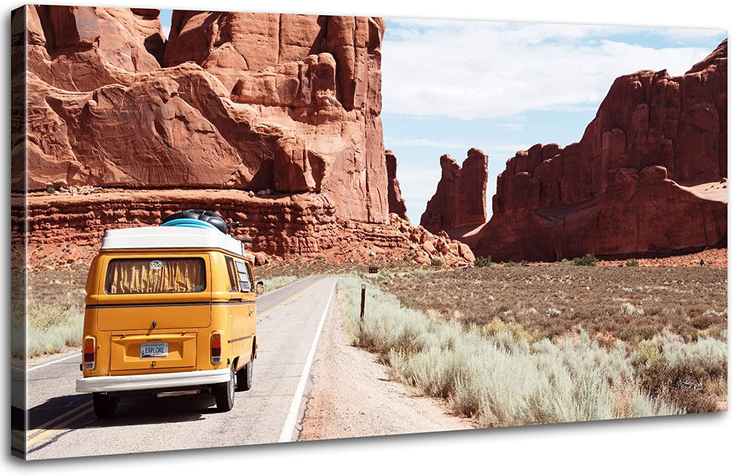 AatoeaX Travel Canvas Wall Art Yellow Car on The Road Photo Wall Decor ...