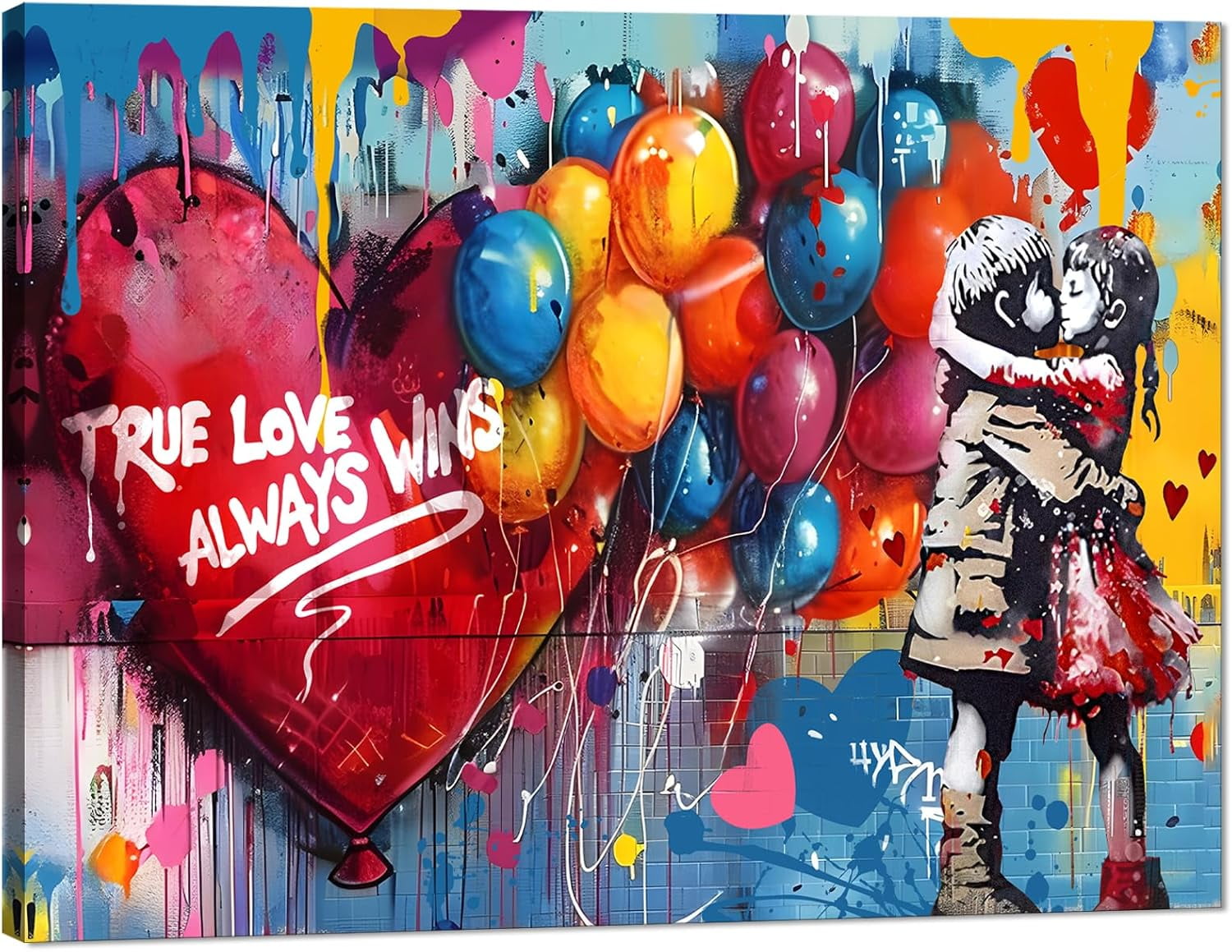 AatoeaX Two Kids Colorful Graffiti Canvas Wall Art Artwork Love Poster ...