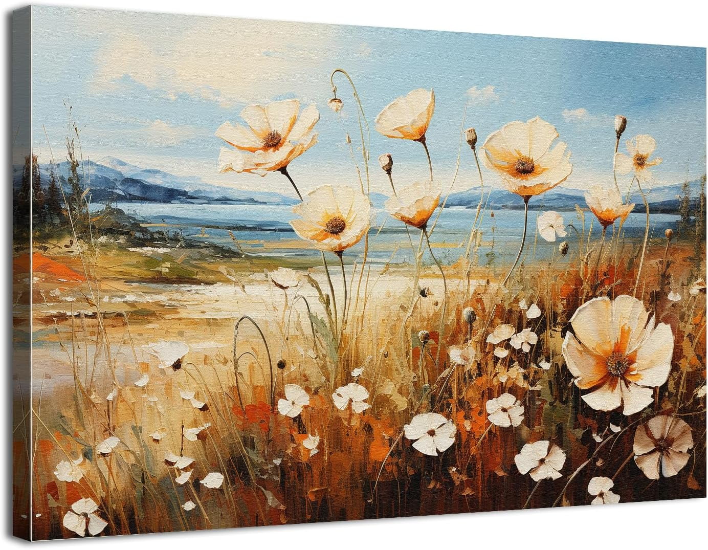 AatoeaX Vintage Beige Poppy Flower Wall Art Abstract Mountain Scenery ...