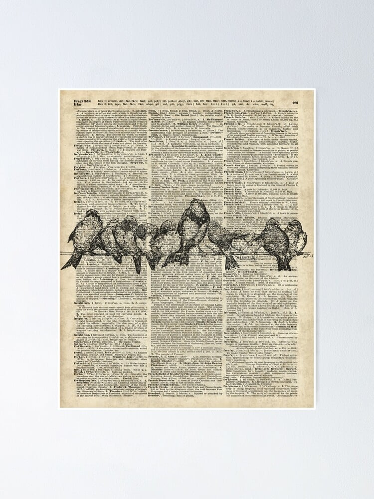 AatoeaX Vintage Birds On Branch Dictionary Art Poster Modern Wall Art ...