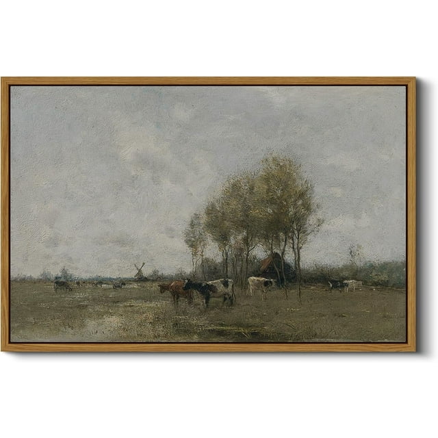 AatoeaX Vintage Country Wall Art, Meadow with Cows Retro Painting Decor ...
