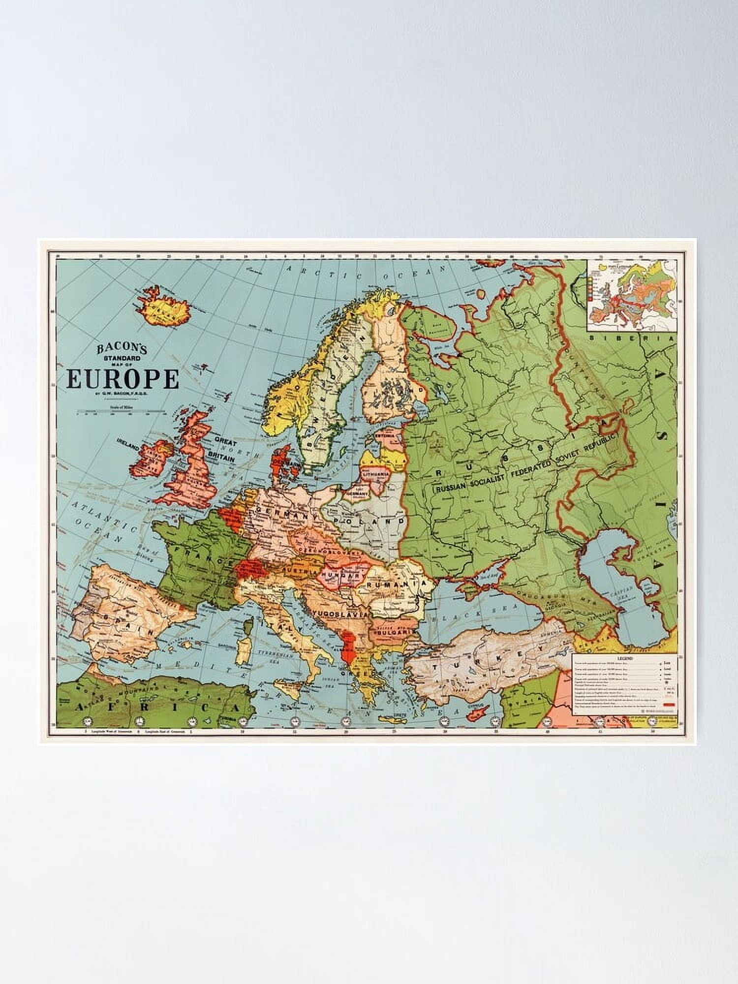 AatoeaX Vintage Europe Map (1920's Post-WW1 Era) Poster Modern Wall Art ...