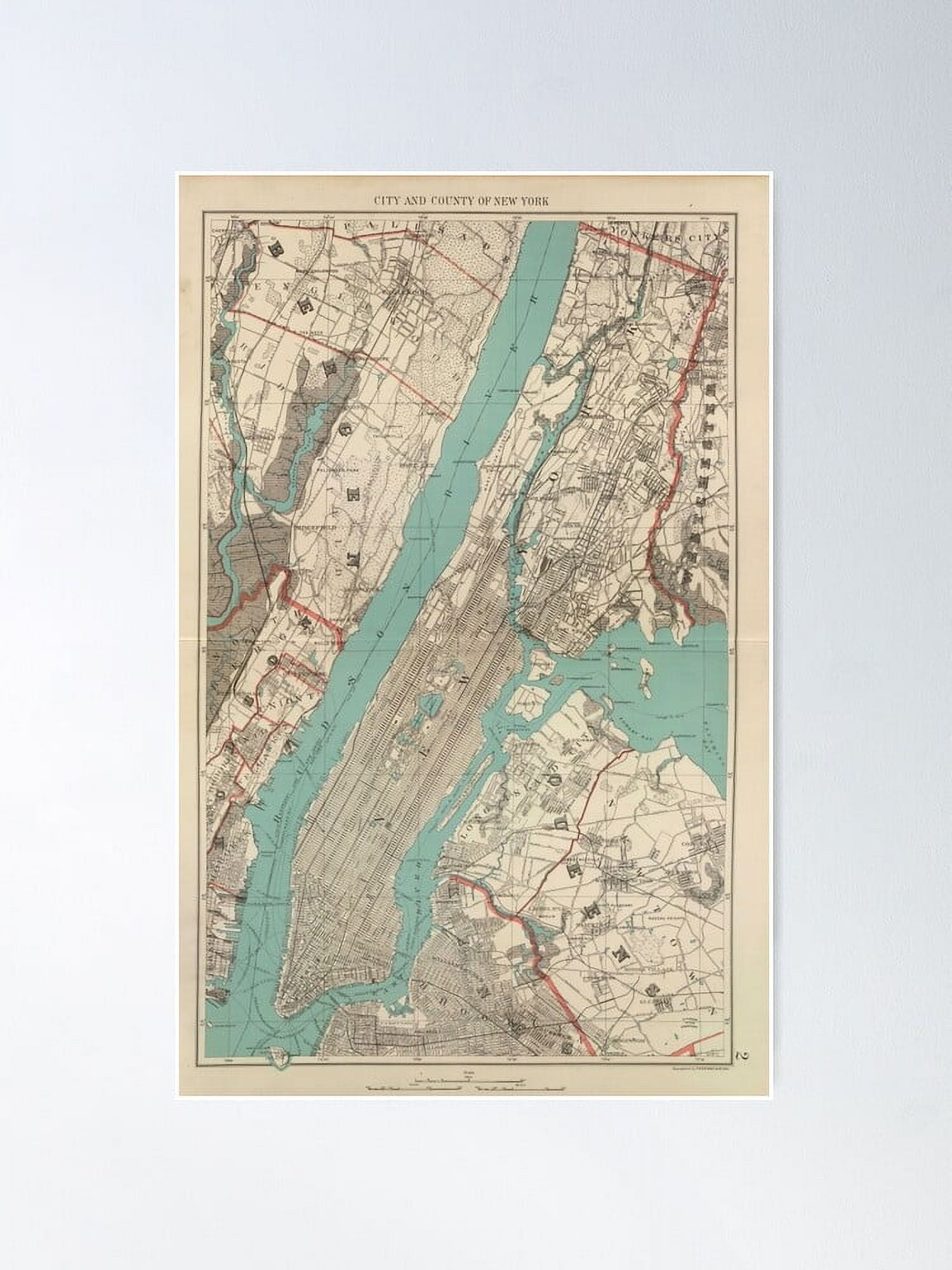 AatoeaX Vintage Map of New York City (1890) Poster Modern Wall Art ...