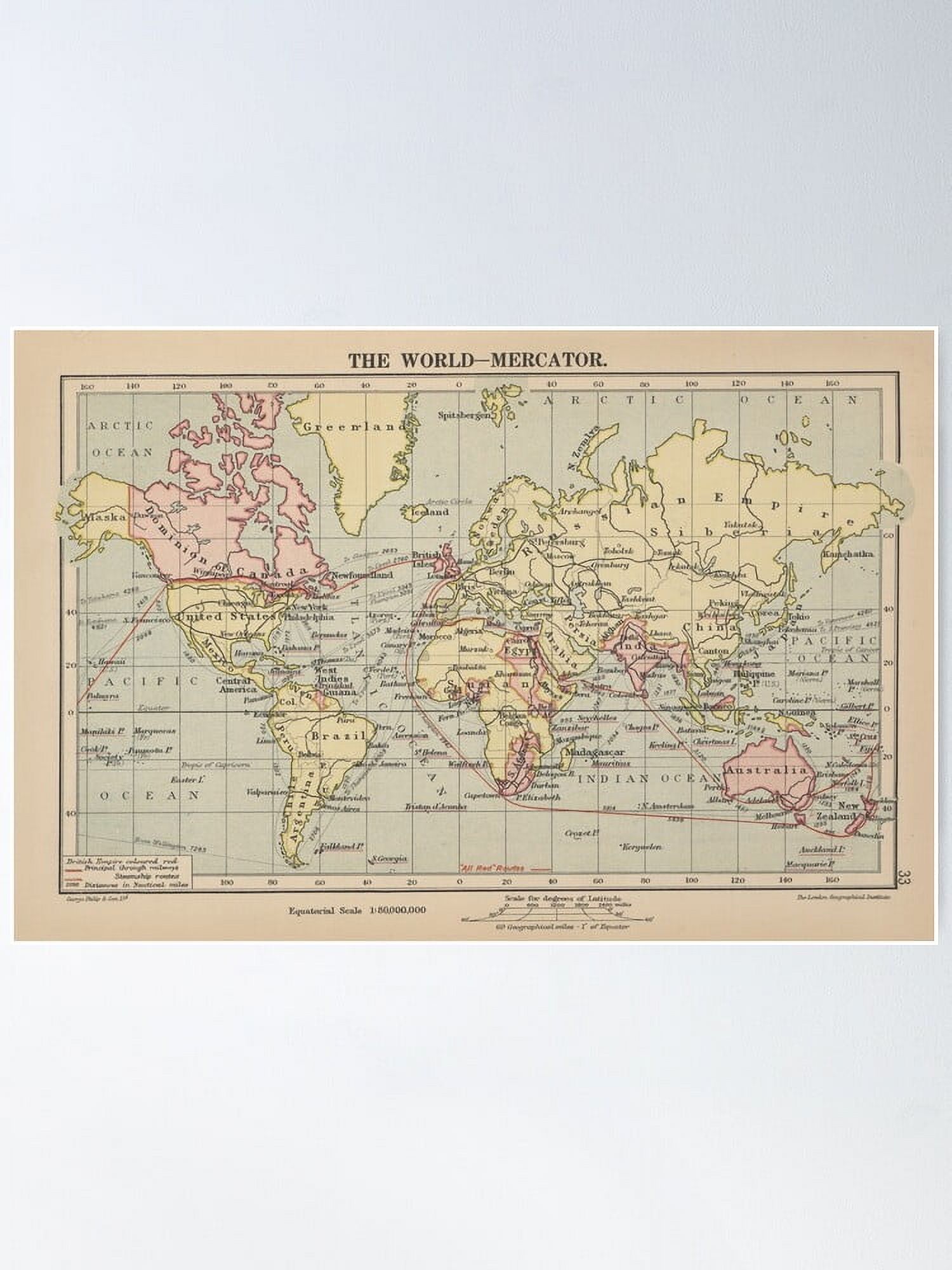 AatoeaX Vintage Map of The World (1914) Poster Modern Wall Art Canvas ...