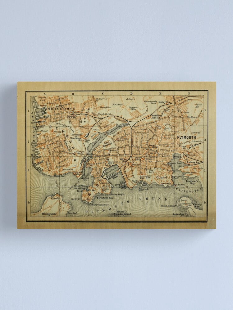 AatoeaX Vintage Plymouth England Map (1901) Canvas Print Modern Wall ...