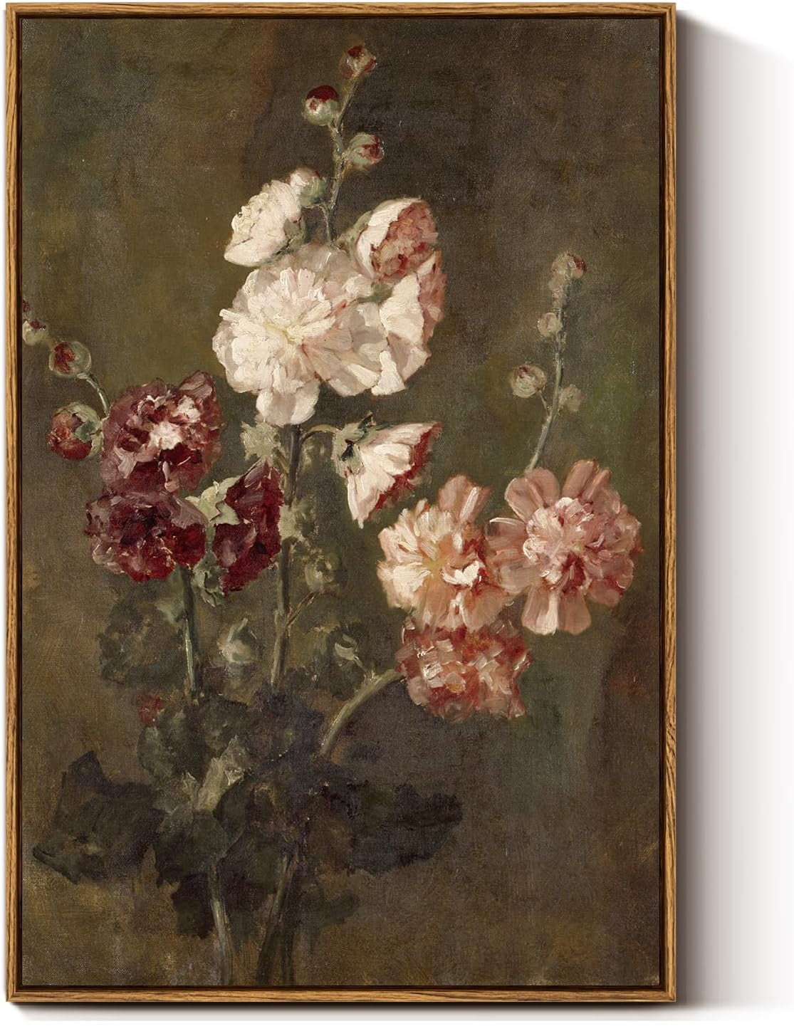 AatoeaX Vintage Wall Art, Moody Floral Hollyhocks Bathroom Vintage Decor, Canvas Prints, French ...