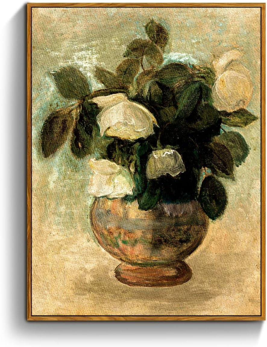 AatoeaX Vintage Wall Art, White Rose Classical Oil Paintings, Botanical ...