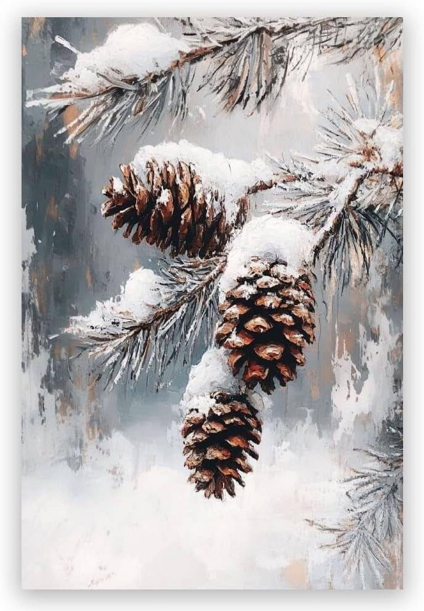 AatoeaX Vintage Winter Forest Painting Canvas Wall Art Snowy Pine Cones ...