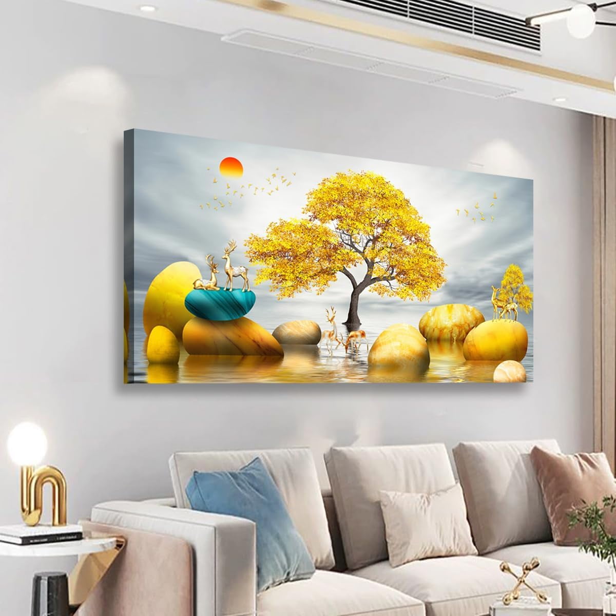 AatoeaX Wall Art Bedroom Living Room Golden Canvas Wall Art Abstract ...