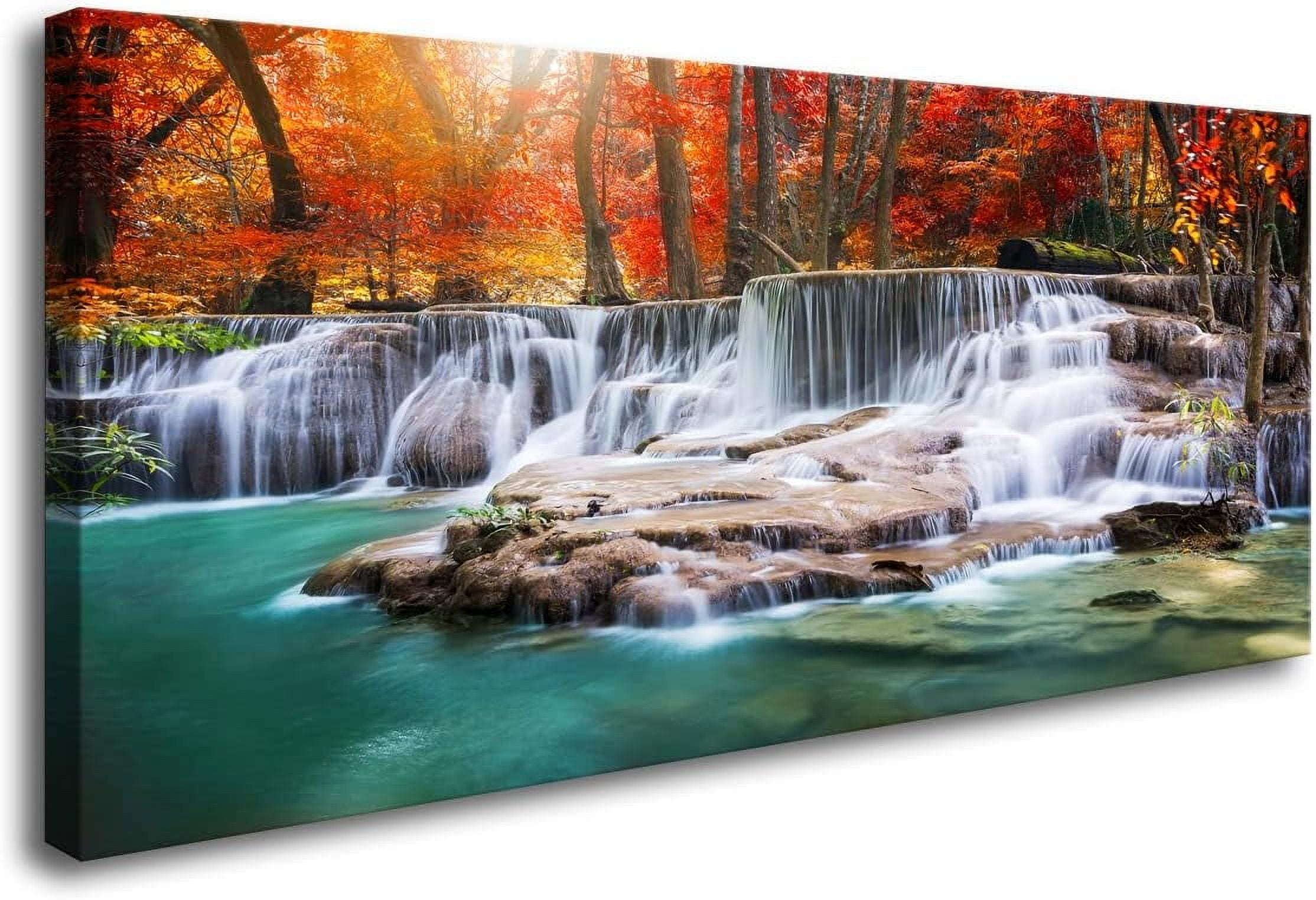 AatoeaX Wall Art Canvas Painting Red Forest Waterfalls 1 Piece Modern ...