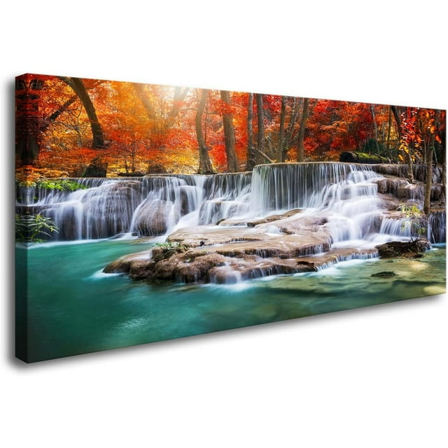 AatoeaX Wall Art Canvas Painting Red Forest Waterfalls 1 Piece Modern ...