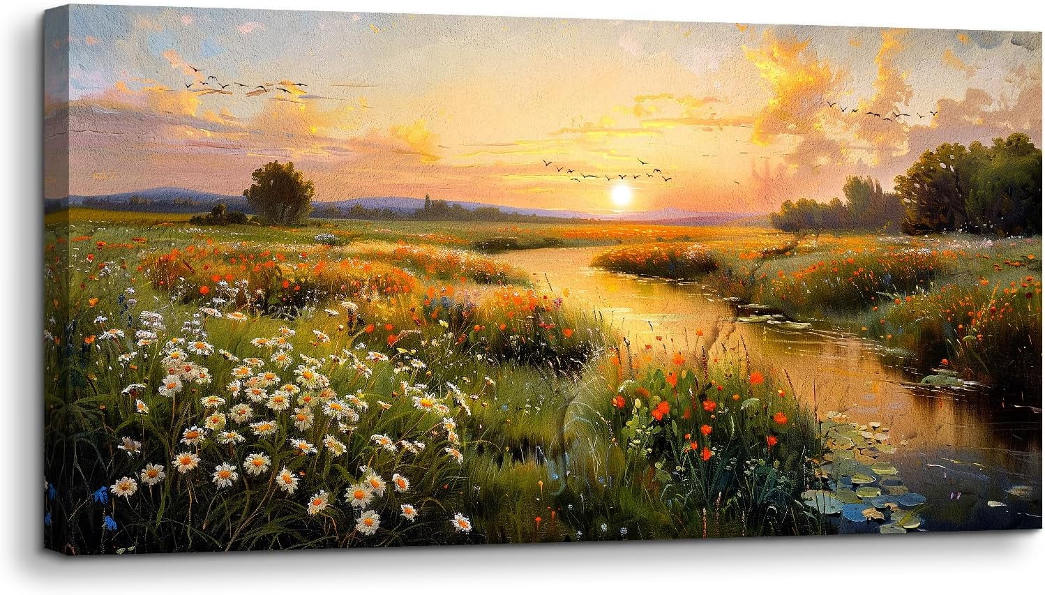 AatoeaX Wall Art for Living Room, Sunset Landscape Wall Decor, Meadow ...