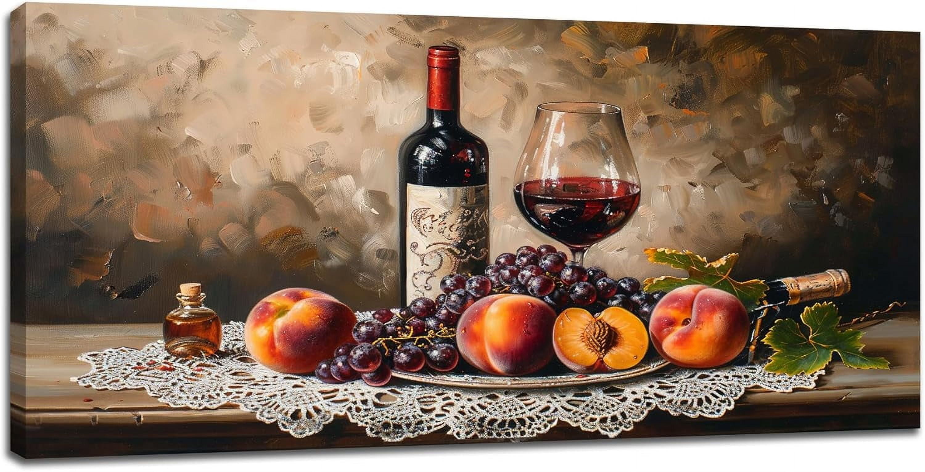 AatoeaX Wine Extra Wall Art Grape Peaches Canvas Living Room Kitchen ...