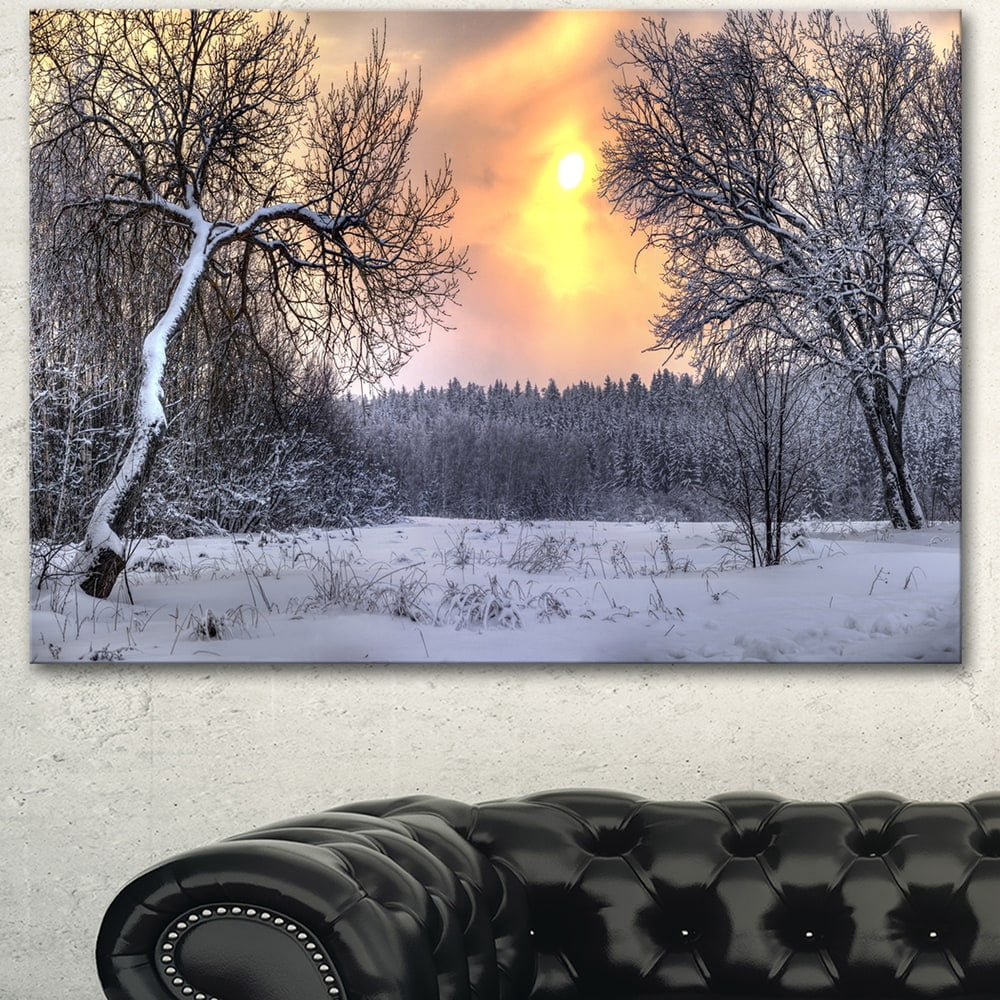 AatoeaX "Winter Landscape with Yellow Sun" Landscape Artwork Canvas ...
