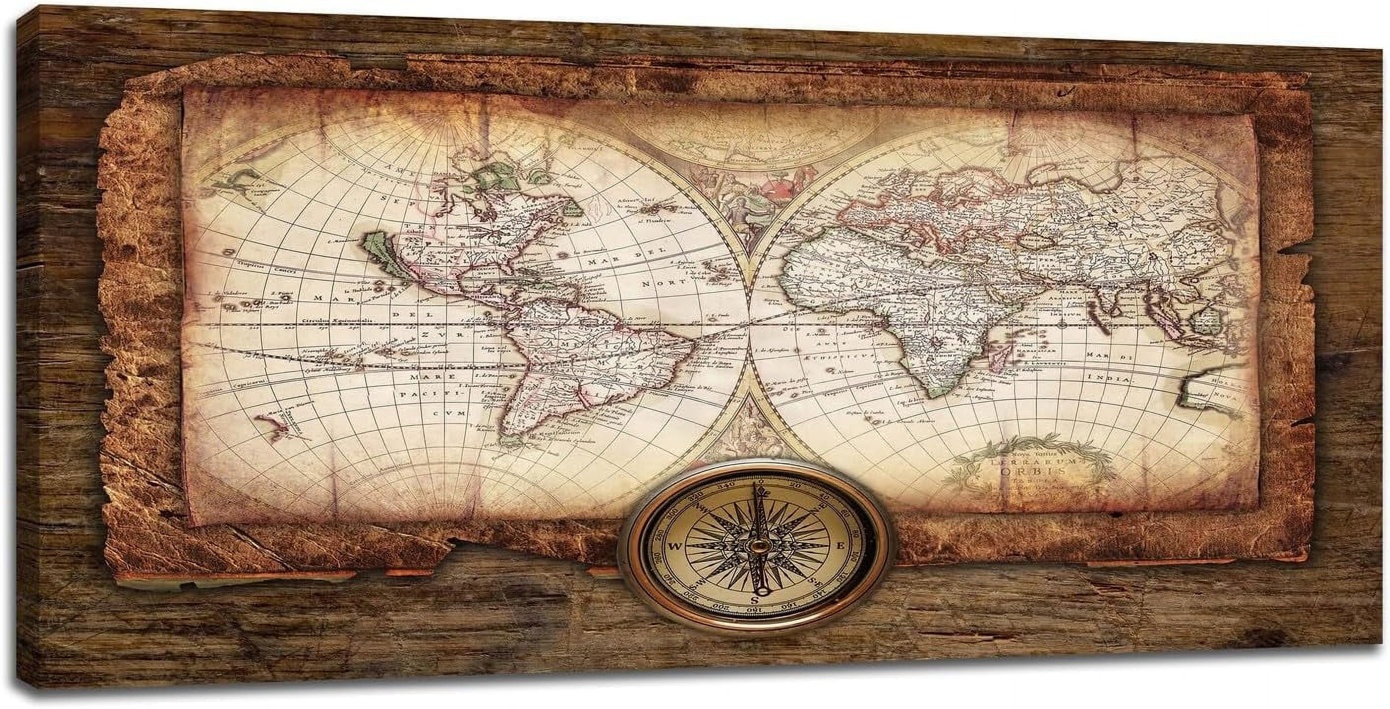 AatoeaX World Map Wall Art Vintage Map Pictures Wall Decor for Office ...