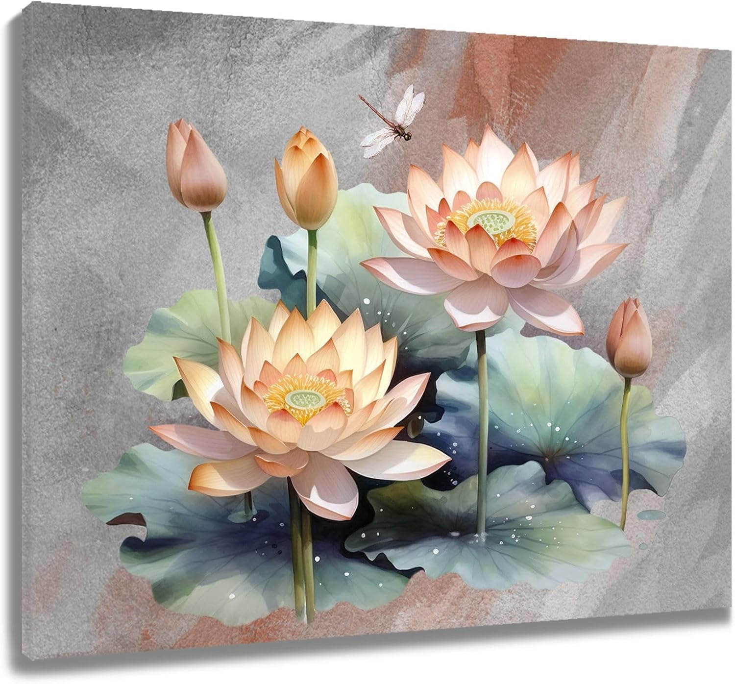 AatoeaX Zen Water Lily Canvas Wall Art for Bathroom Orange Floral Green ...