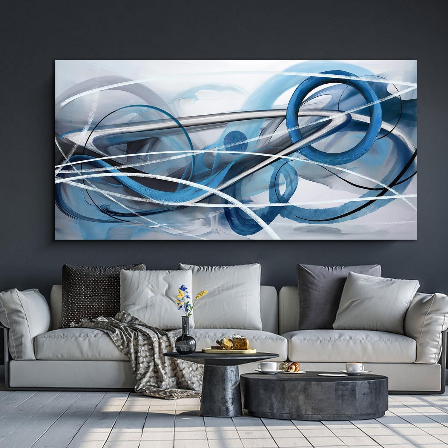AatoeaX blue and gray Painting Wall Art white and silver Picture for ...