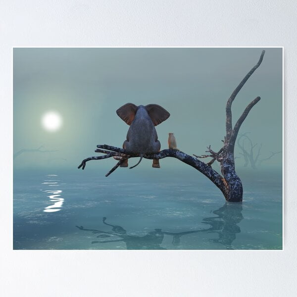 AatoeaX elephant and dog sit on a tree during a flood 3 Poster ...