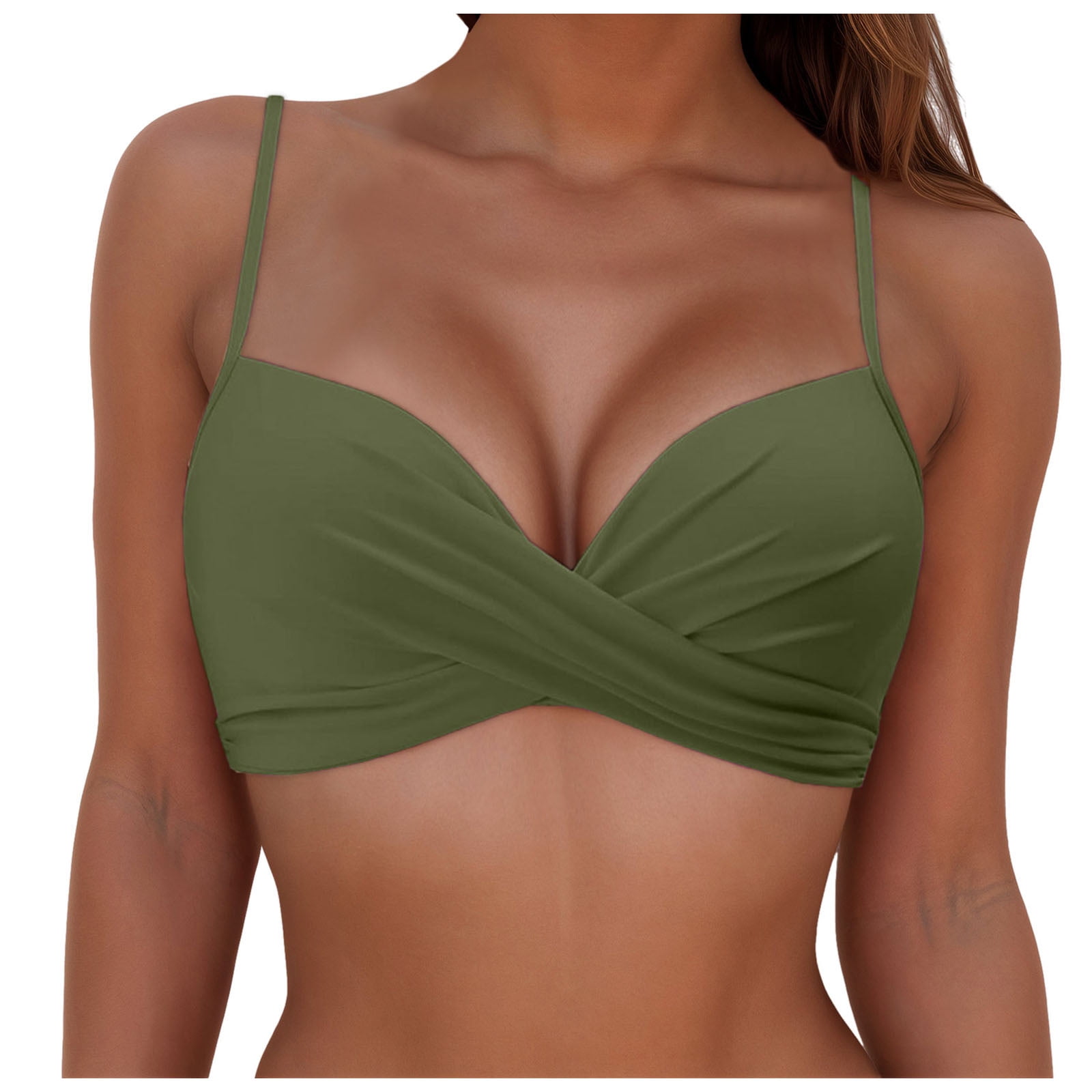 Aayomet Bikini Tops for Women Push Up Swimsuit Top Lace Up Padded Bathing Suit Tops Twist Bikini ...