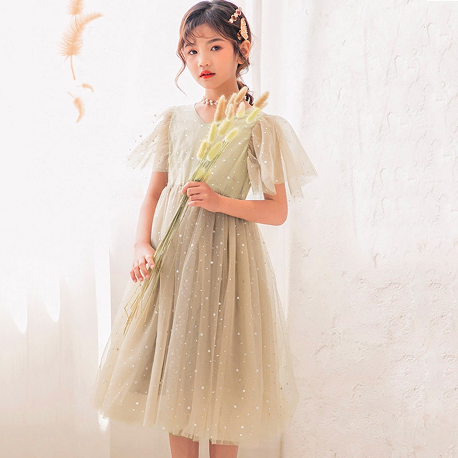 Aayomet Flower Girl Dress Girl Sequin Dress Long Sleeve Party A-Line ...