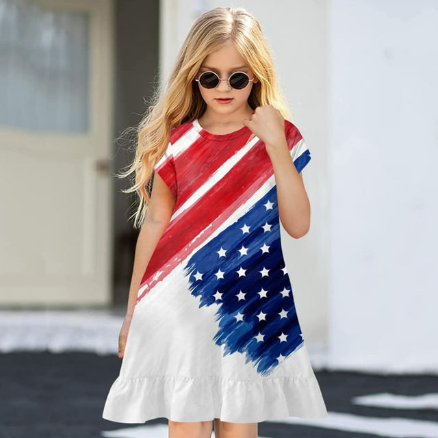 Aayomet Girls American Flag Patriotic Dress USA Flag July 4th Clothes ...