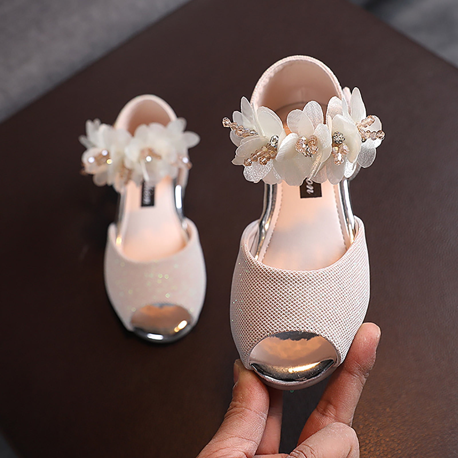 Aayomet Girls Rhinestone Flower Shoes Low Heel Flower Wedding Party ...