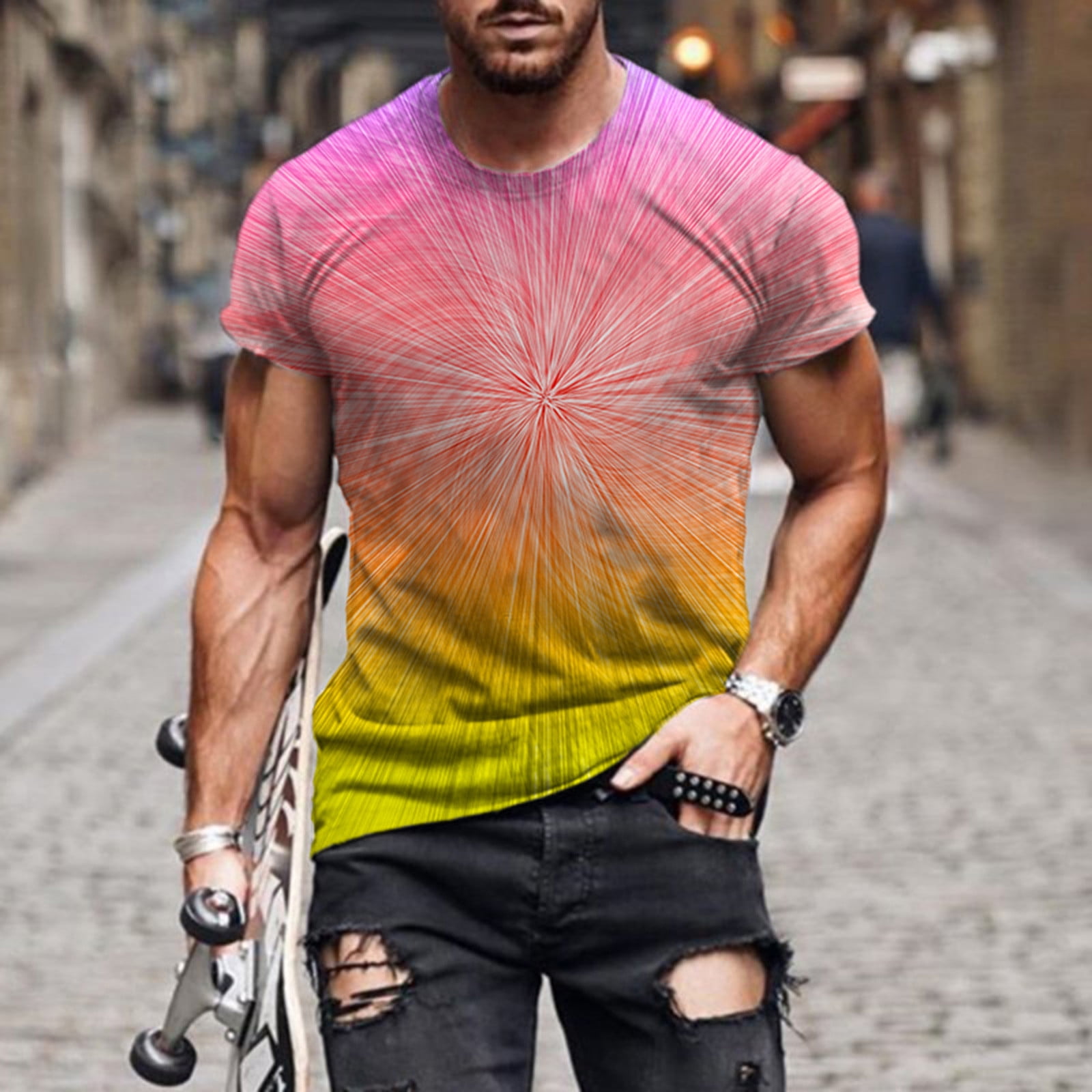 Aayomet Gym Shirts Men Mens Hop Tie-Dyed Hipster Curve Hem T Shirt Pink ...