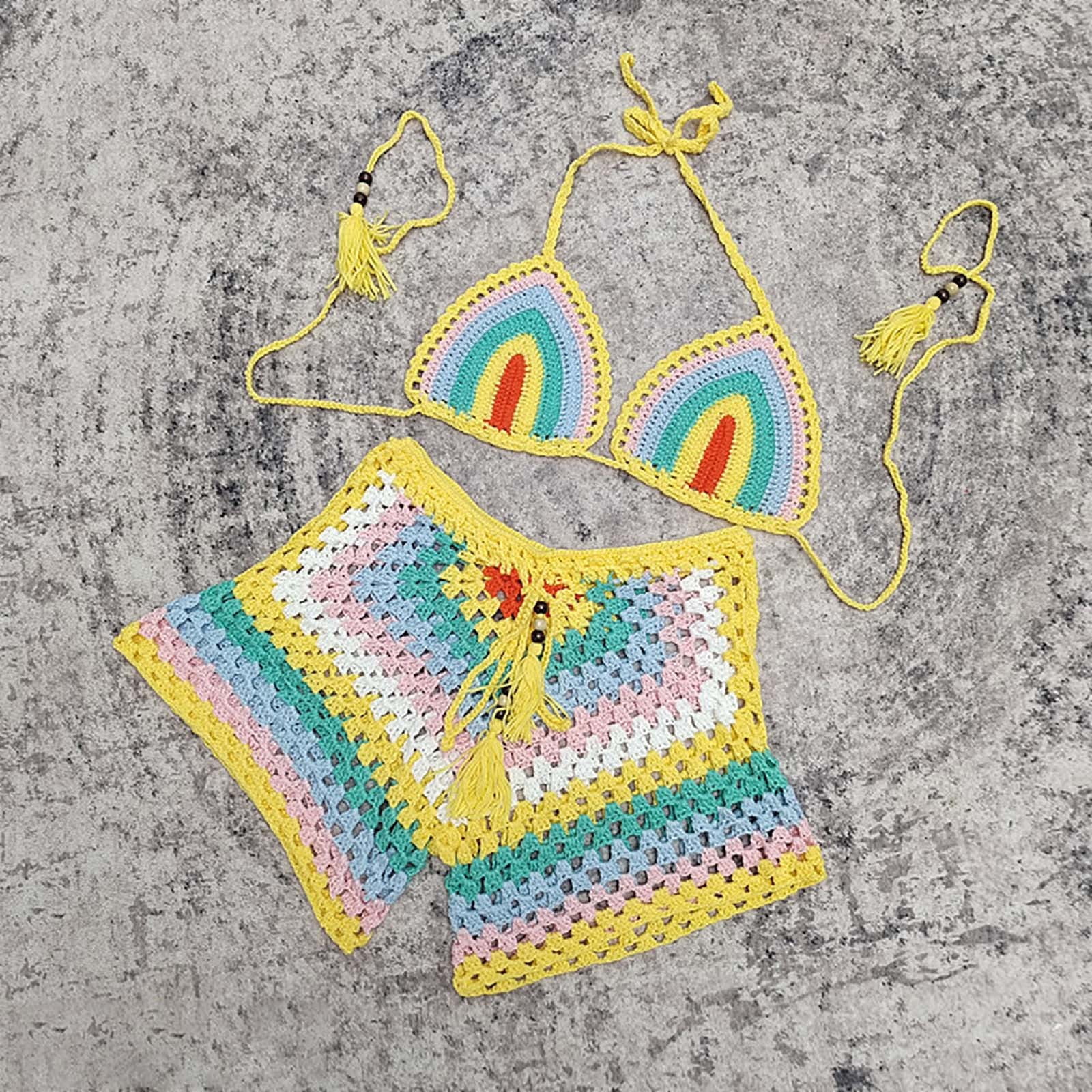 Aayomet Ladies Summer Solid Cotton And Linen Hand Crochet Bikini Set ...