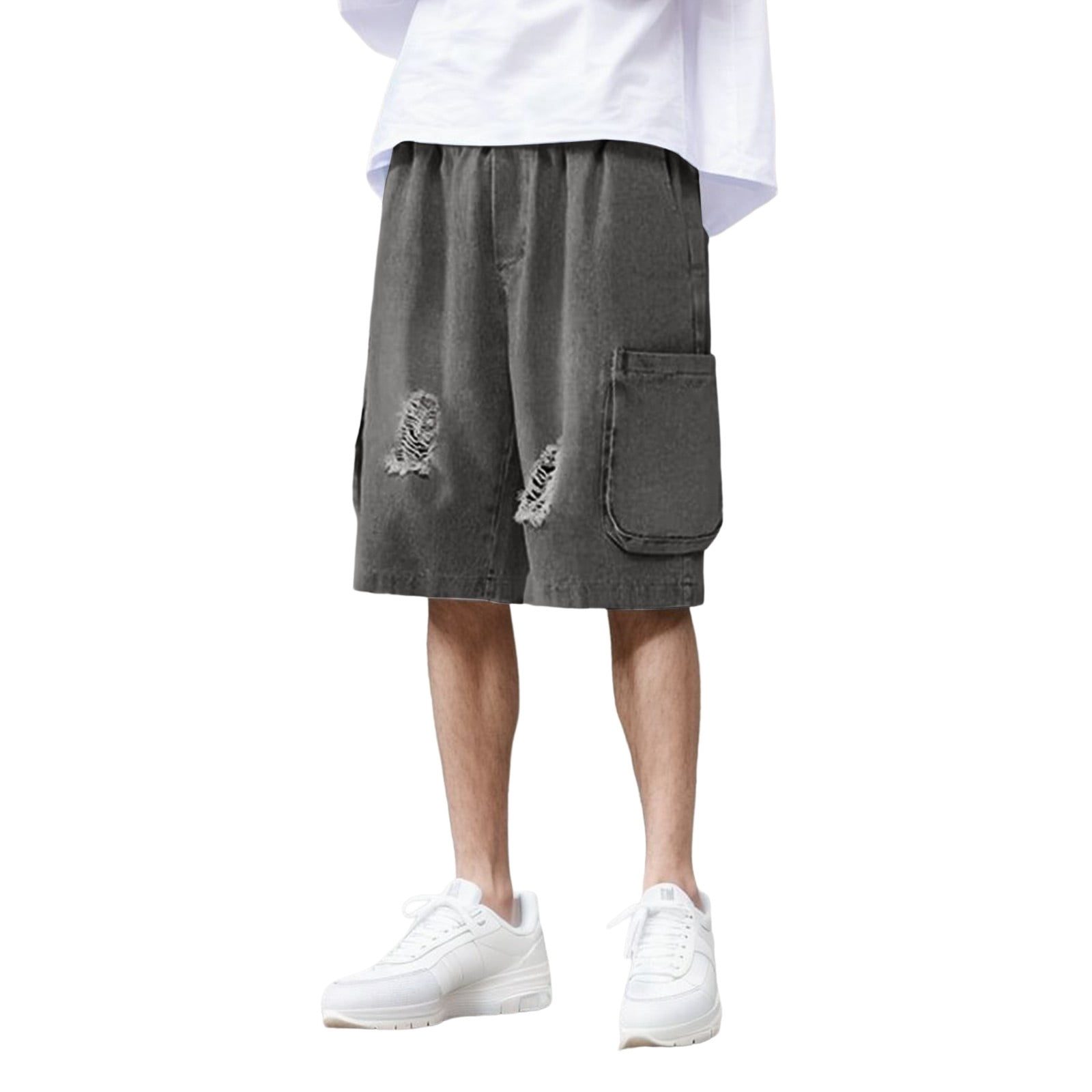 Aayomet Men's Loose Hip Hop Cropped Jeans Work Denim Shorts with Cargo ...