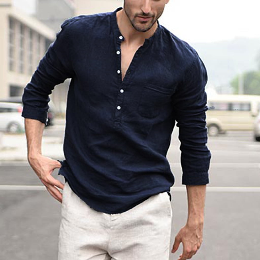 Aayomet Mens Cotton Linen Henley Shirt Retro Button Vintage Men Linen ...