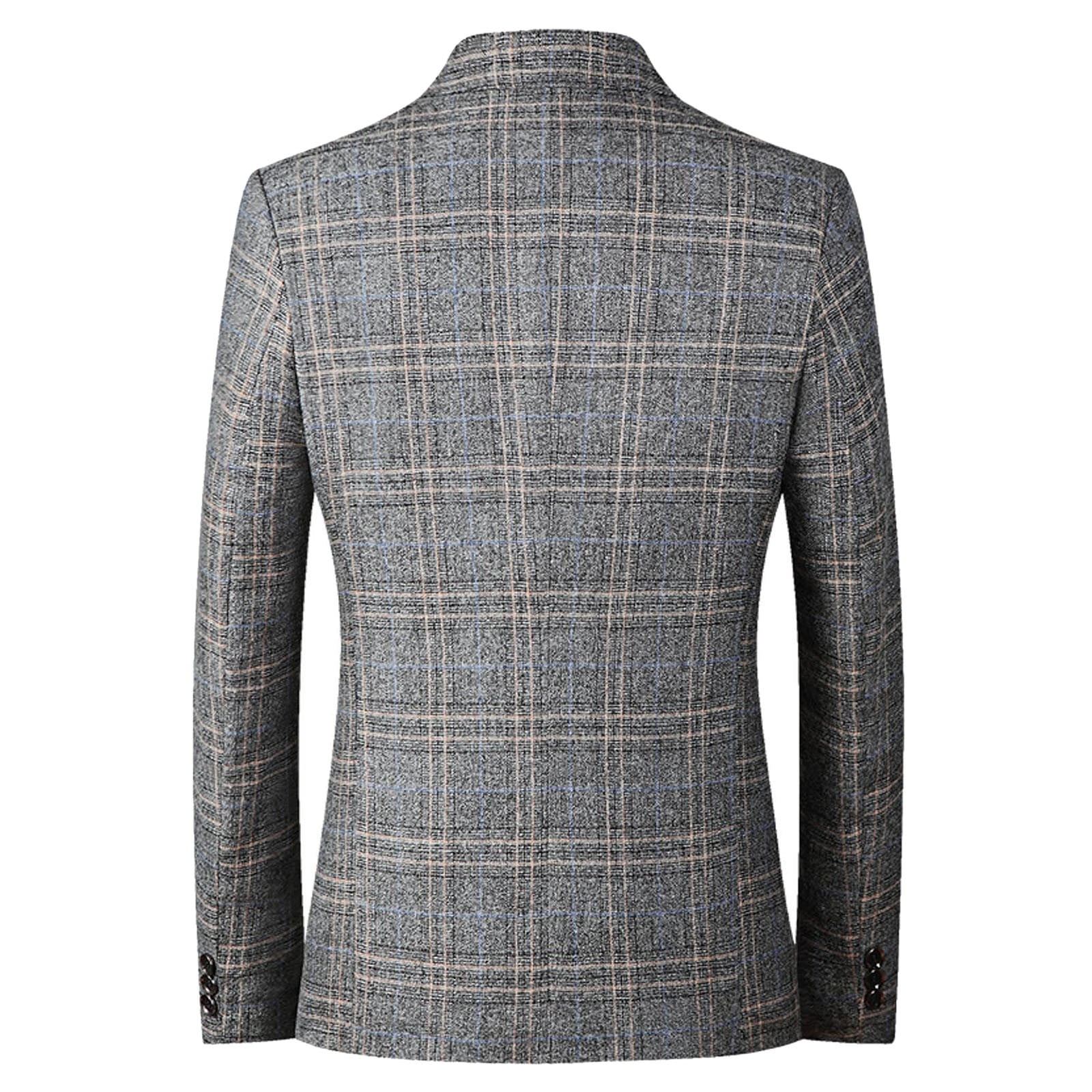 Aayomet Mens Suit Jacket Big and Tall Plaid Brushed Suit Collar Single ...