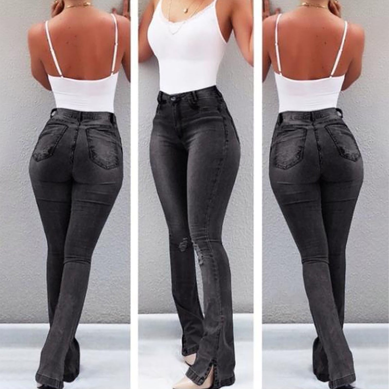 Aayomet Mom Jeans Bell Bottom Jeans for Women Ripped High Waisted ...