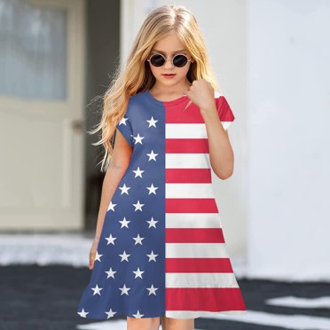 Aayomet Girls American Flag Patriotic Dress USA Flag July 4th Clothes ...
