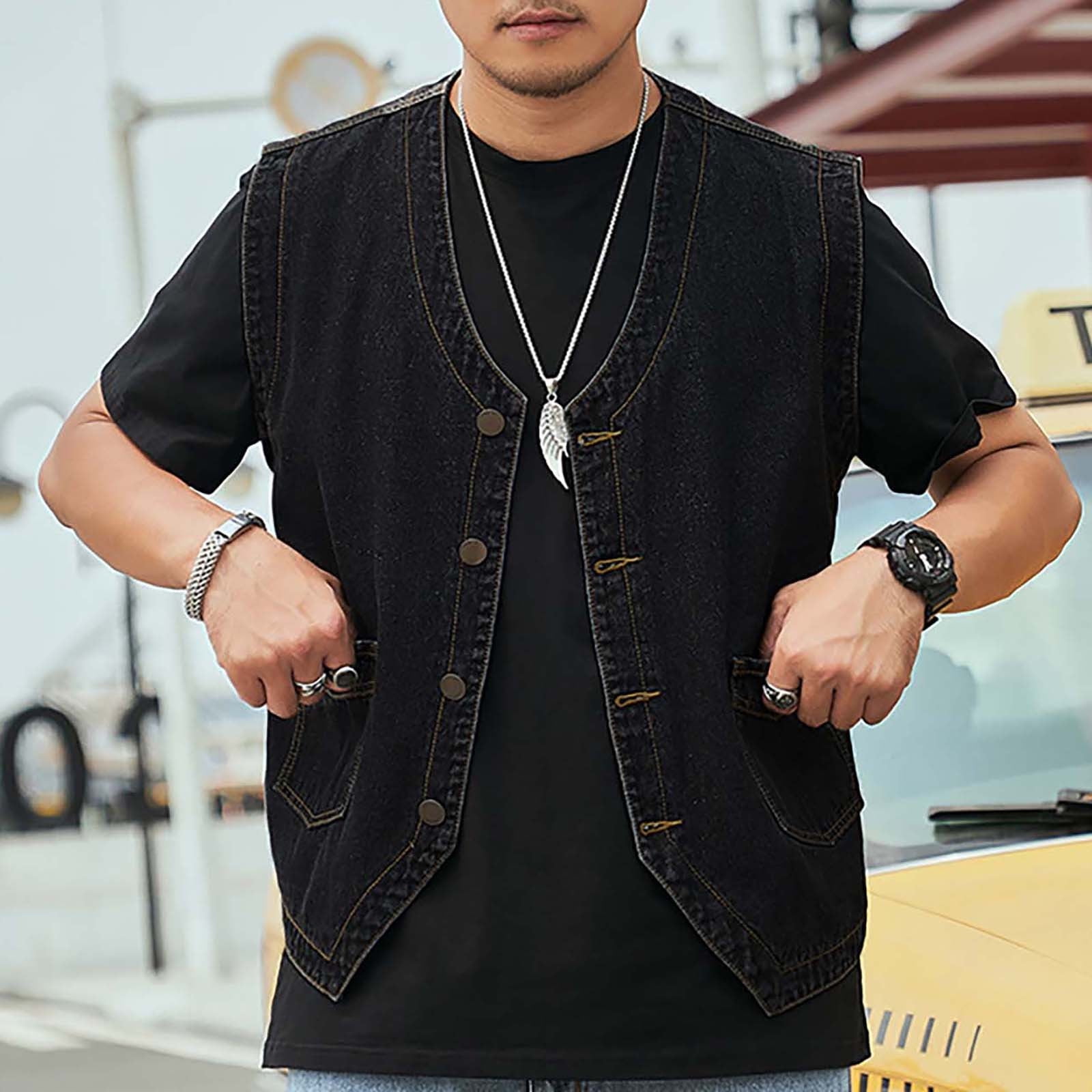 Aayomet Vest Jacket for Men Sleeveless Slim Fit Retro Ripped Casual ...