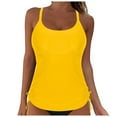 Aayomet Women Tankini Swim Top Only Tummy Control Swimsuit Bathing Suit Top Yellow M