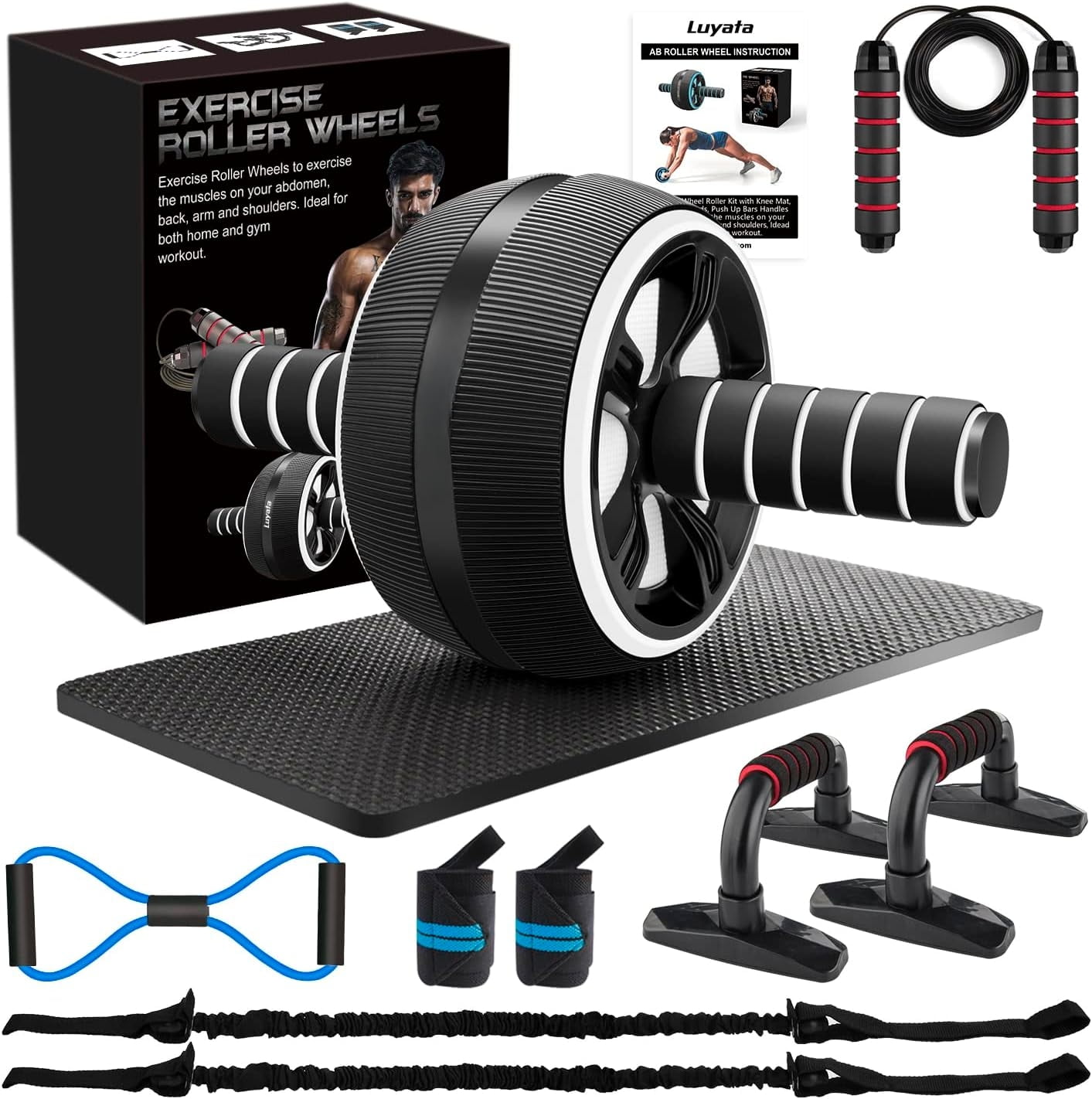 Ab Roller Wheel, 10-In-1 Ab Exercise Wheels Kit with Resistance Bands ...