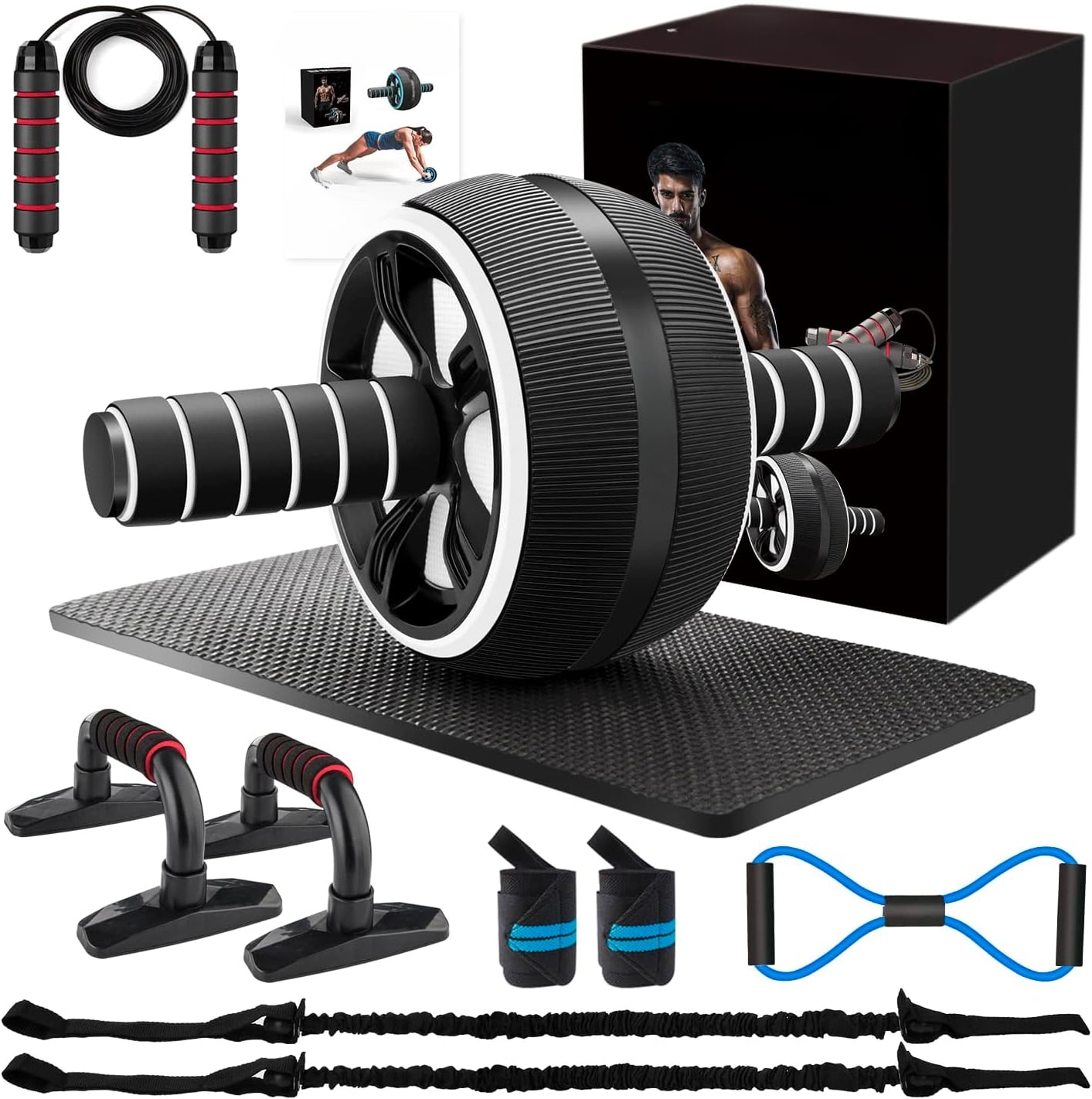 Ab Roller Wheel, Ab Exercise Wheels Kit with Resistance Bands, Knee Mat ...