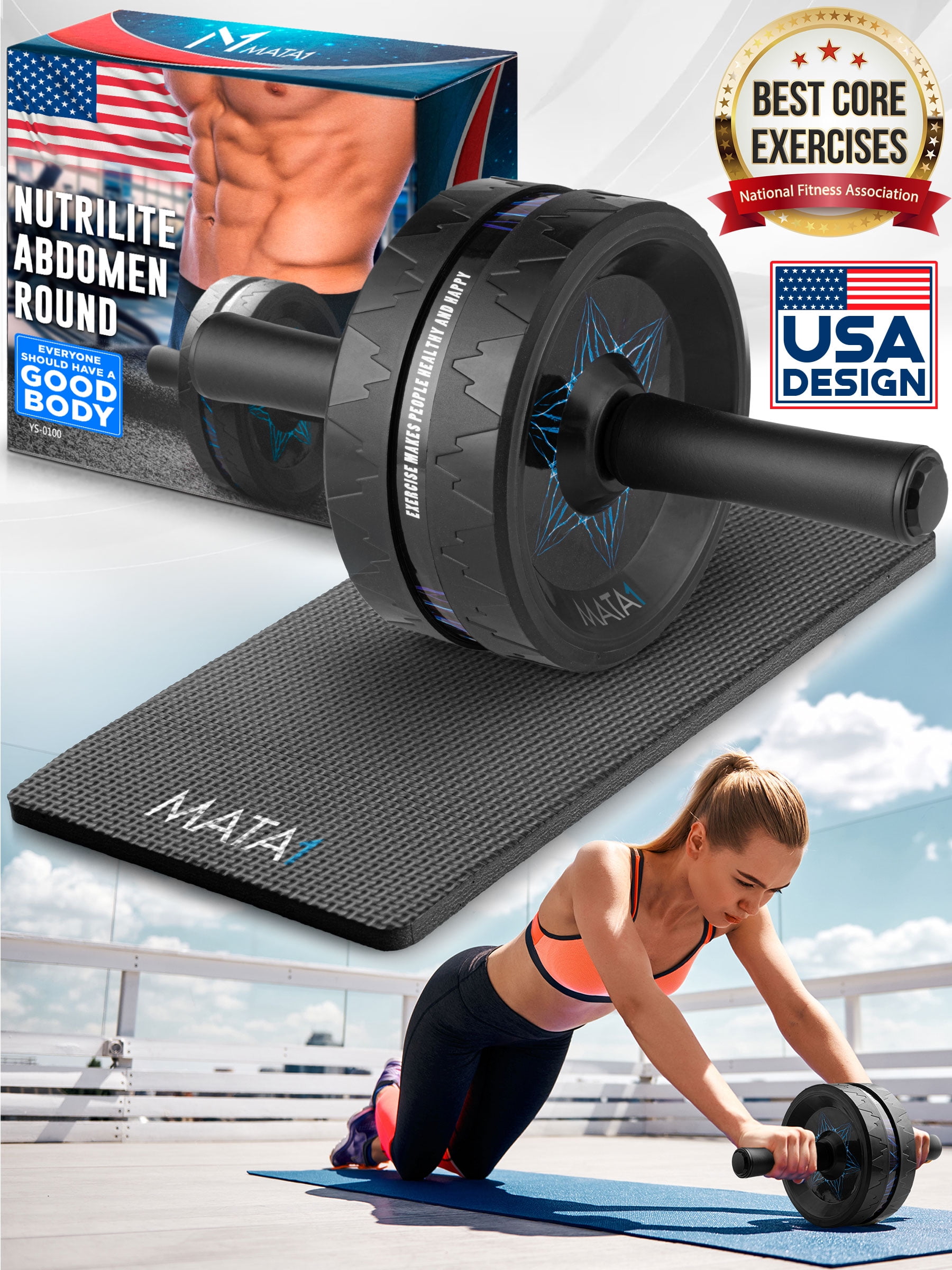 Mata1-USA Ab Roller Wheel & Gym Workout Equipment, Non-Slip, Durable ...