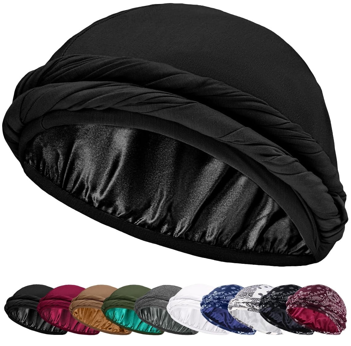 Ababalaya Satin Lined Halo Turban Durag for Men & Women Sleeping Bonnet ...