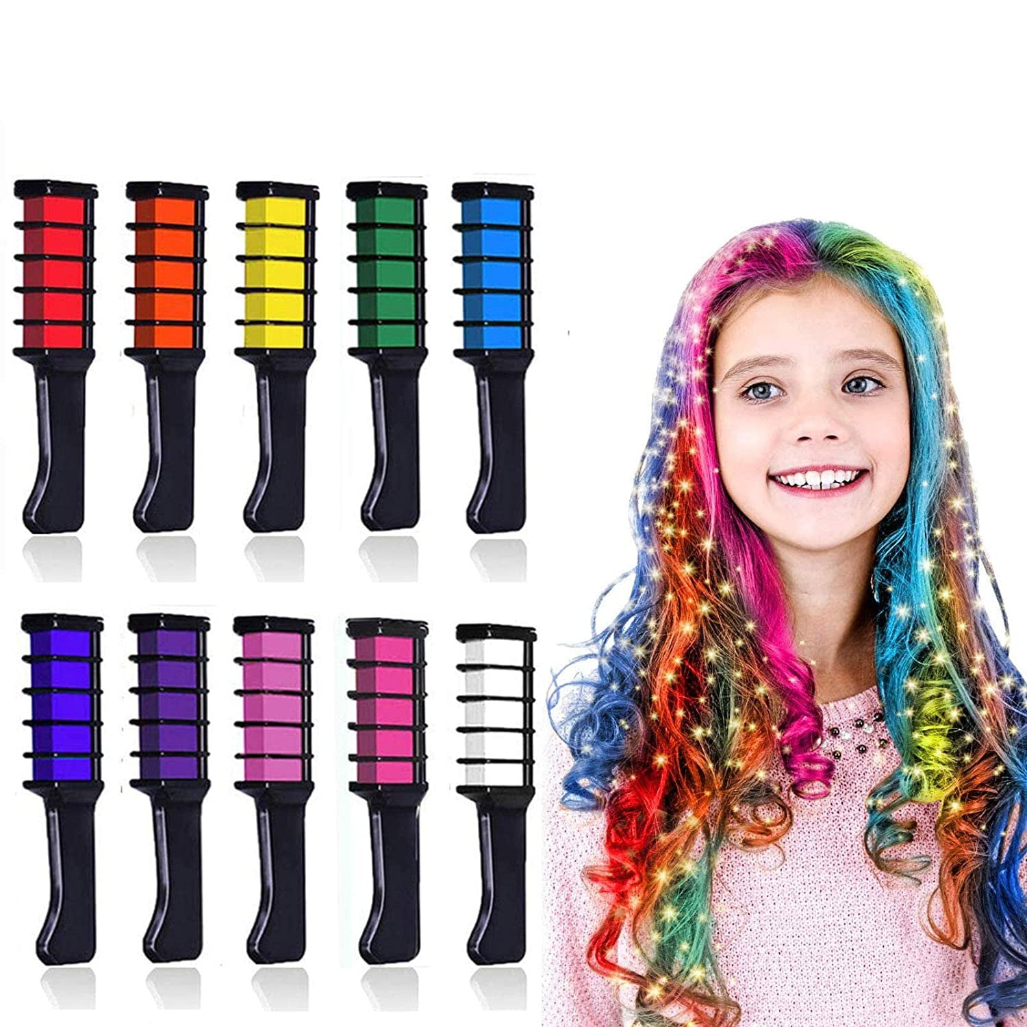 Ababeny 10 Colors Hair Chalk Comb for Girls Kids Washable Temporary ...