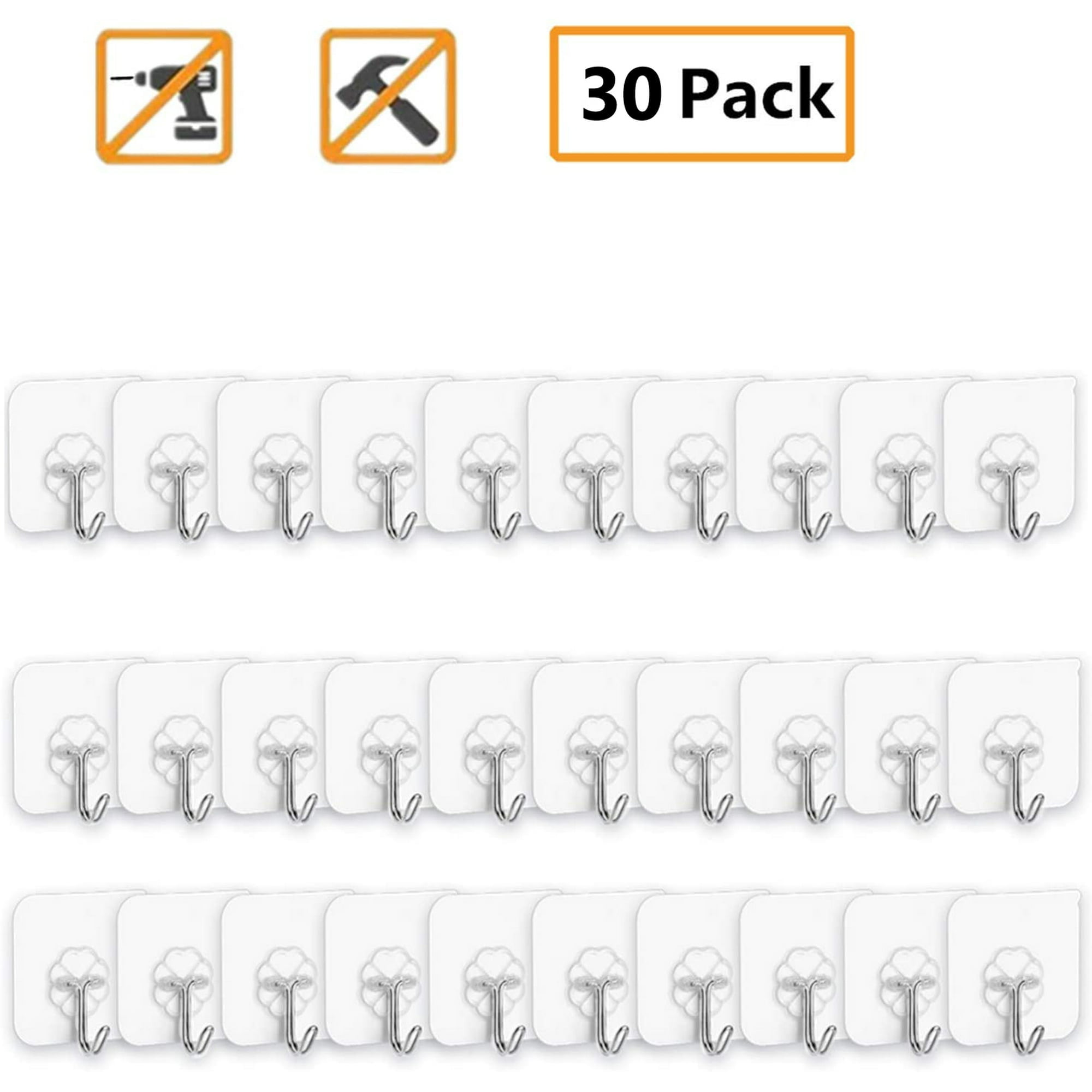 ABABENY Adhesive Hooks 30 Pack Heavy Duty Reusable Transparent Wall ...
