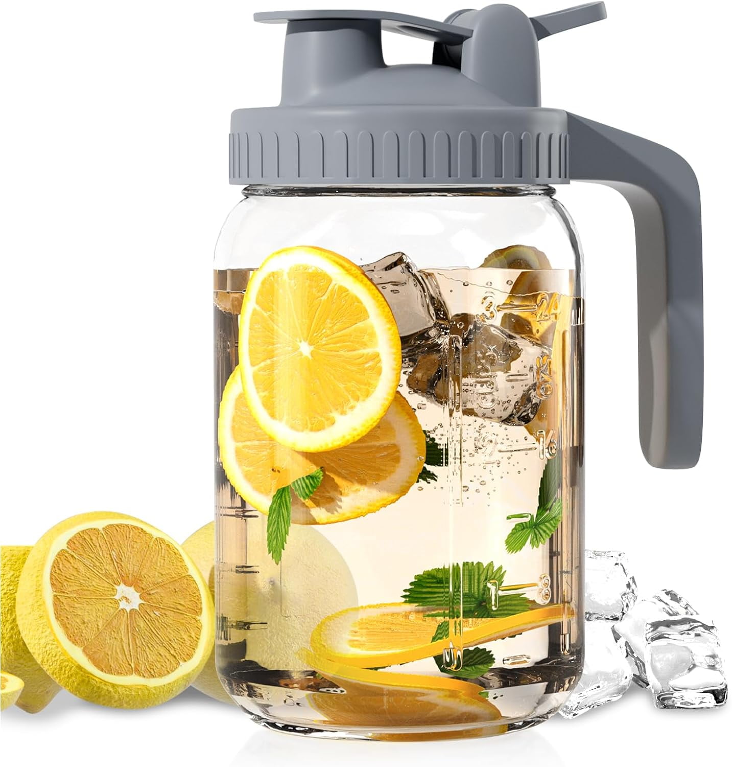 Ababeny 64 oz Glass Mason Jar Pitcher with Lid and Spout for Cold Brew ...