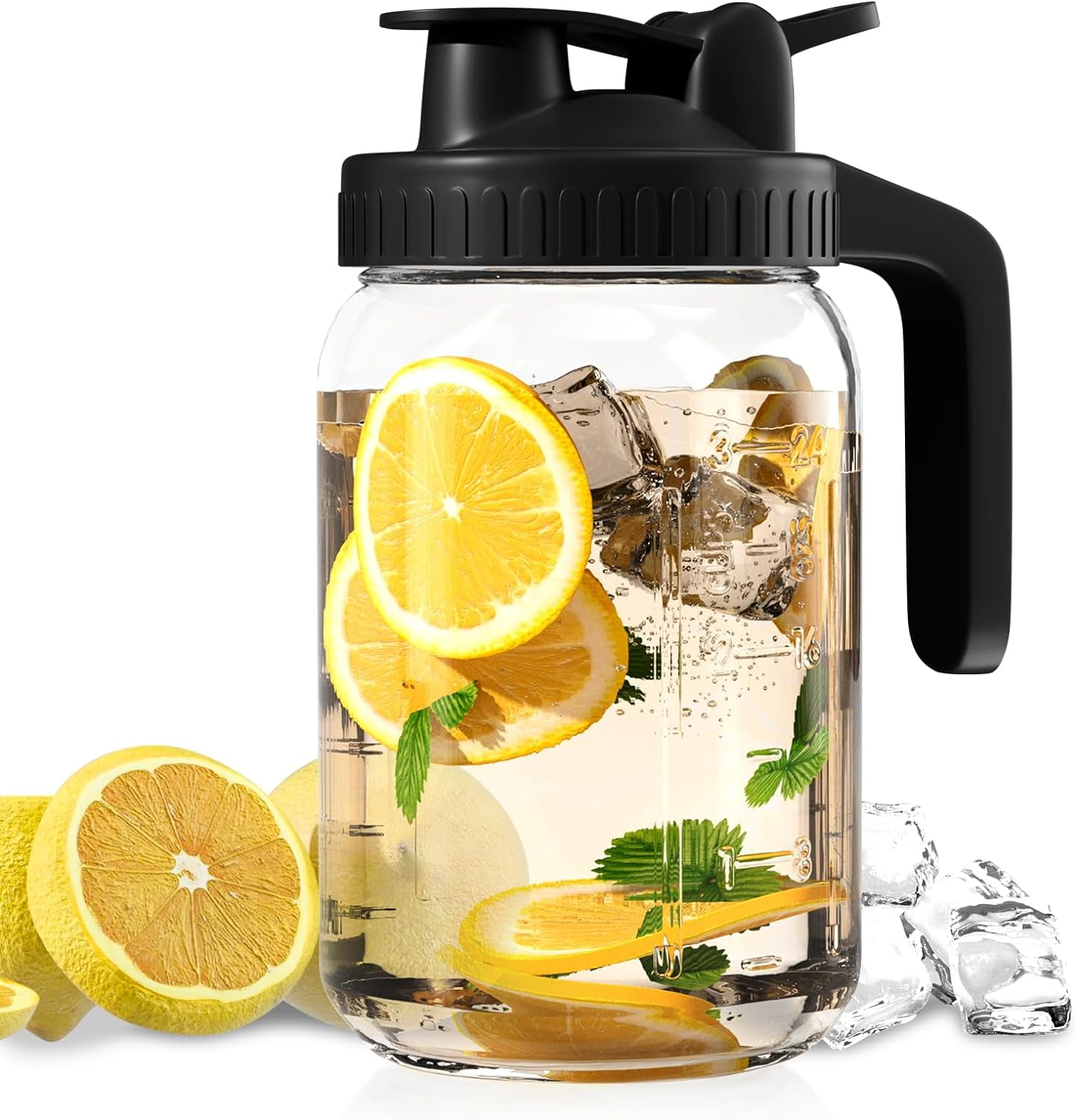 ABABENY 32oz Glass Mason Jar Pitcher with Lid and Spout - Wide Mouth ...