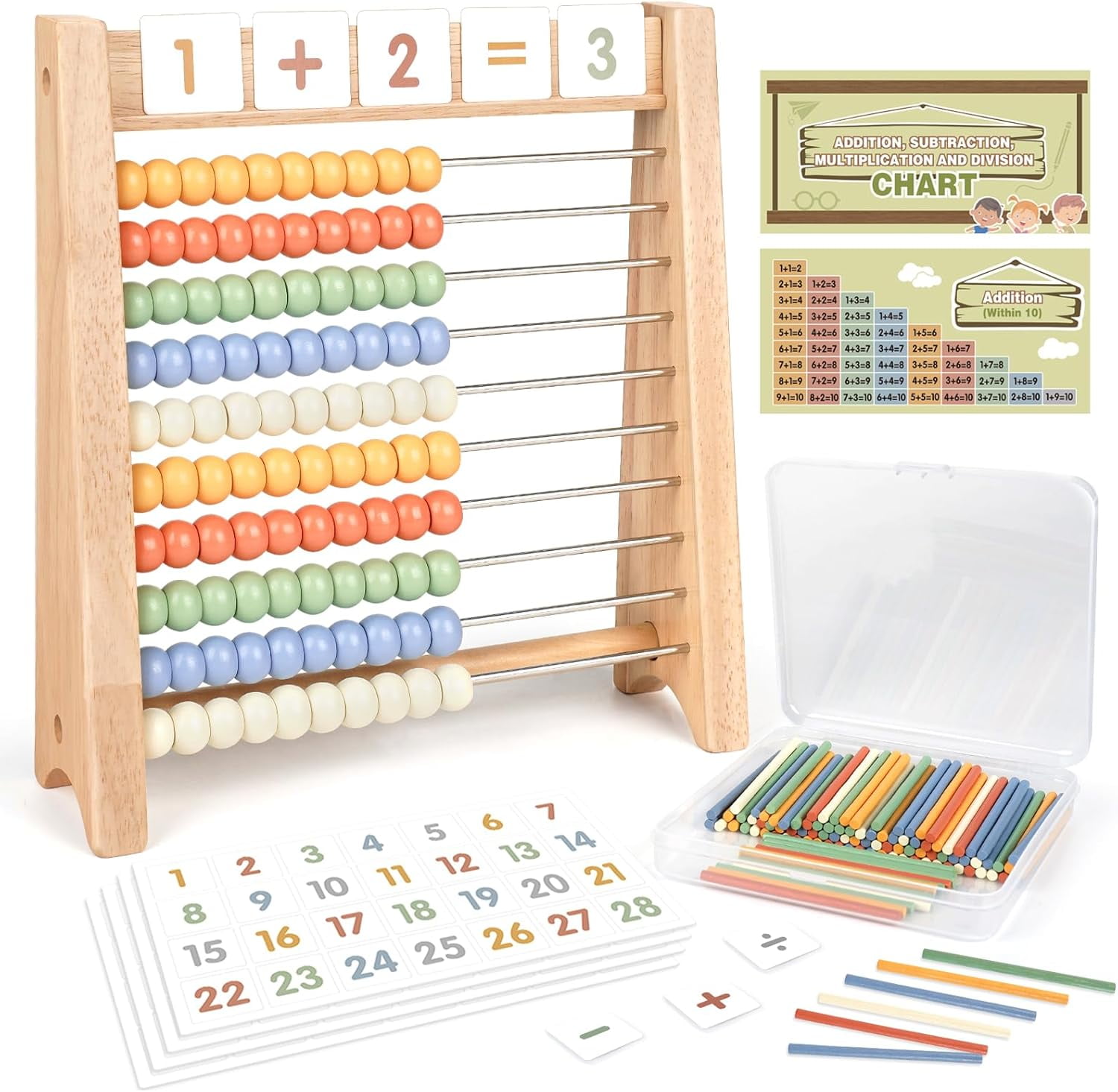 Abacus for Kids Math - Wooden Abacus with 100 Sticks and 112 Math Cards ...