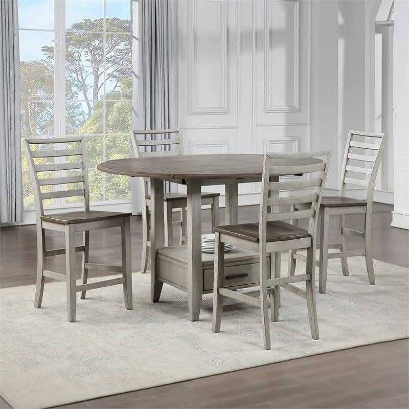Abaco 5-Piece Smoky Alabaster and Brown Drop Leaf Counter Dining Set ...