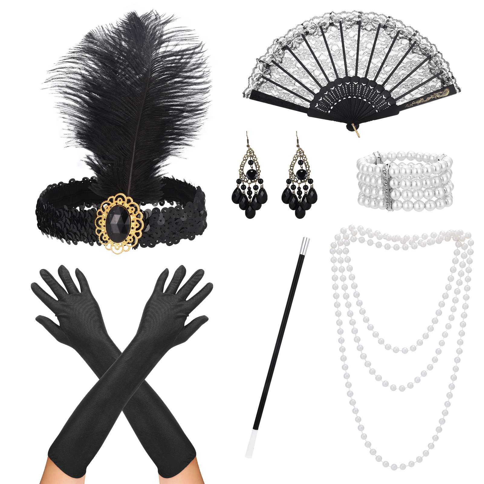 Adult's Womens 1920s Layered Fringe Flapper Girl Black Dress Costume ...