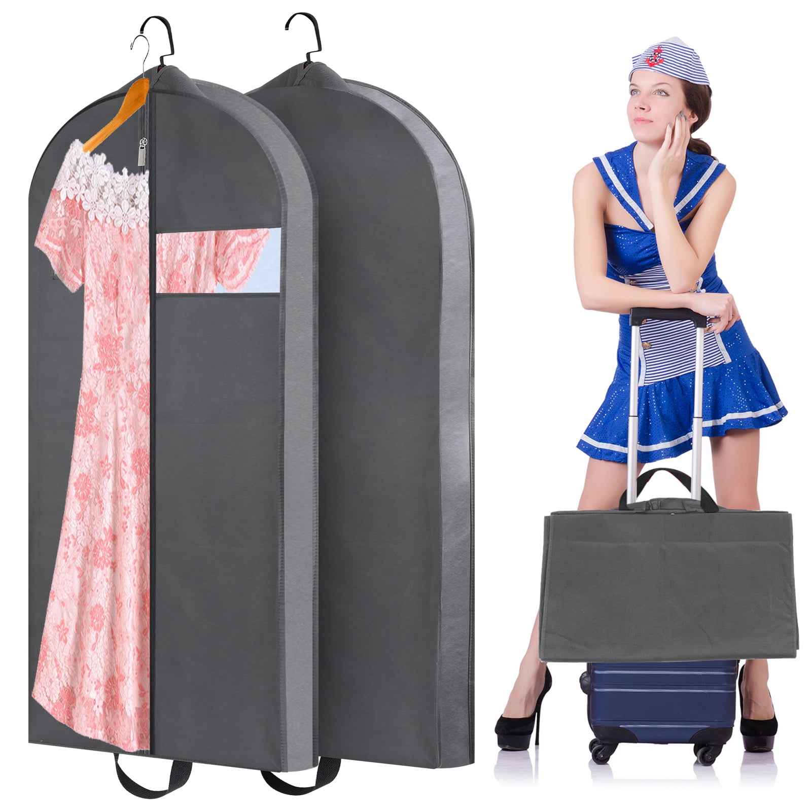 Abaima 2 Pack 60'' Garment Bags for Travel, 4" Gusseted Foldable Garment Bags for Hanging ...