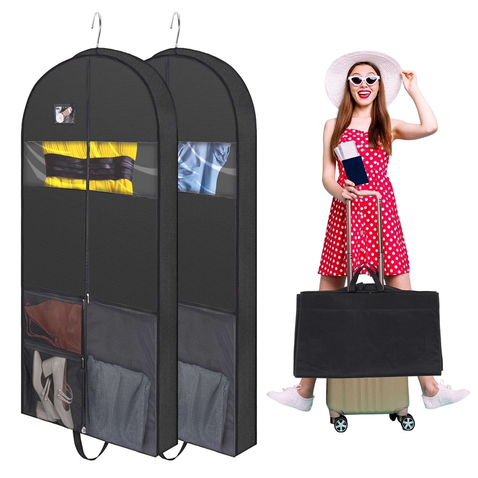 Abaima 2 Pack 60'' Travel Garment Bags, Gusseted Foldable Heavy Duty ...