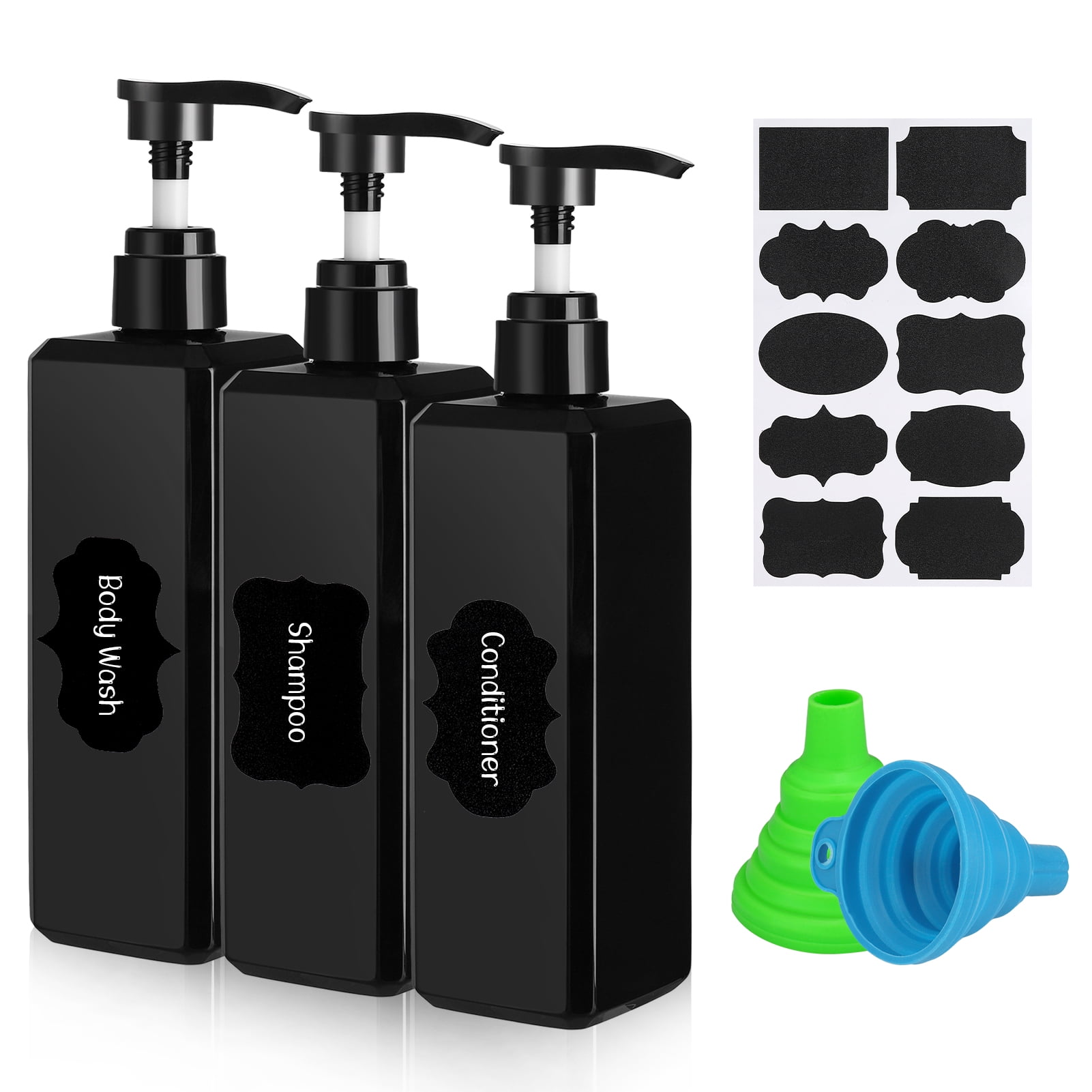 3 Pack 16oz Empty Pump Bottle Square | Refillable Shampoo and ...