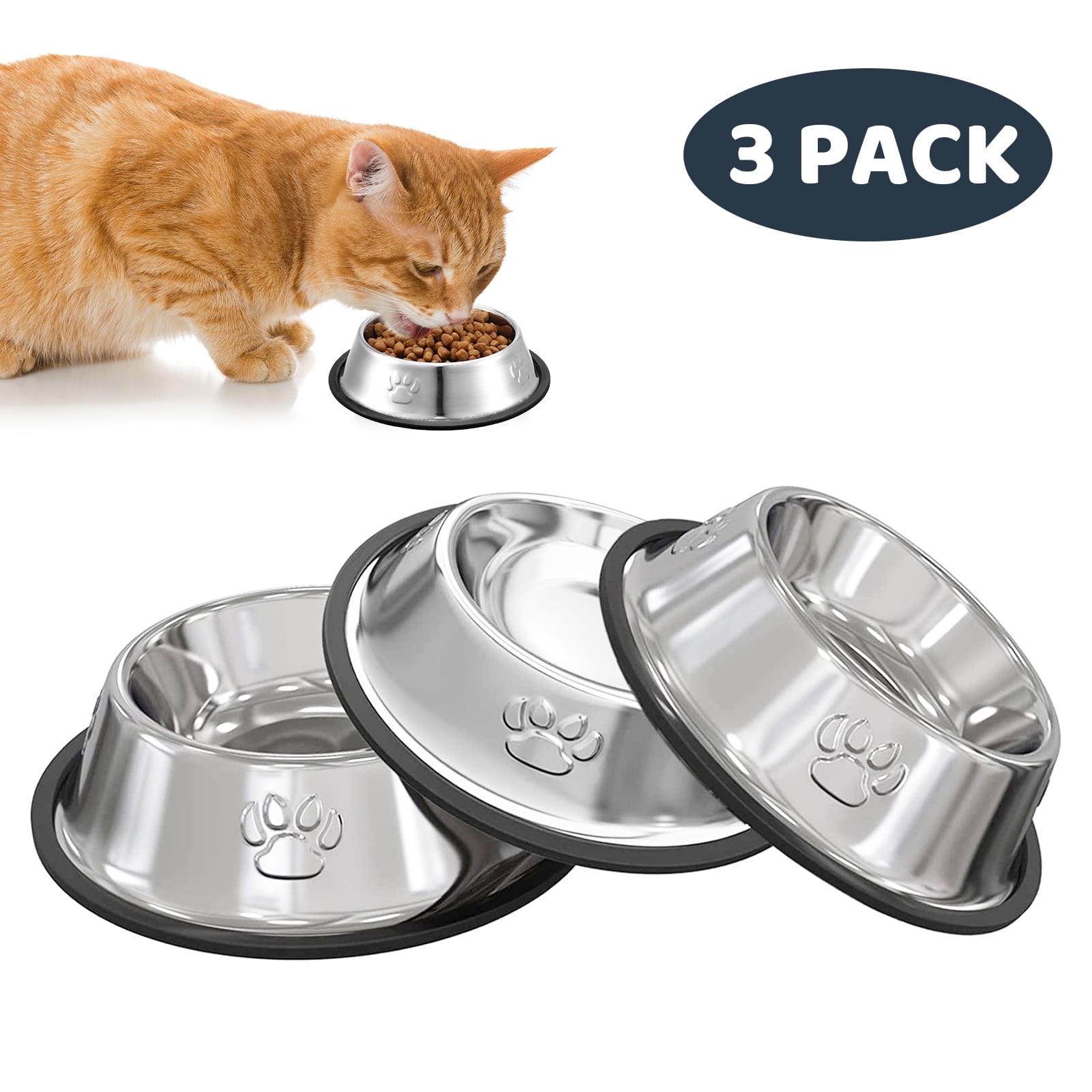 BUBABOX 3 Pack Stainless Steel Cat Food Bowls, Non Slip, Metal Pet ...